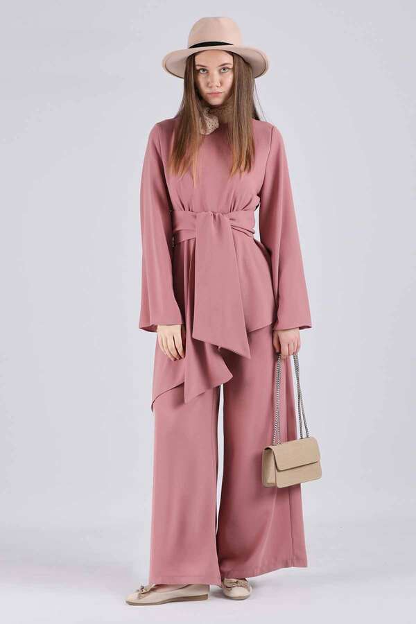 Buy Asymmetric Belted Tunic Suit Dried Rose - Zülays