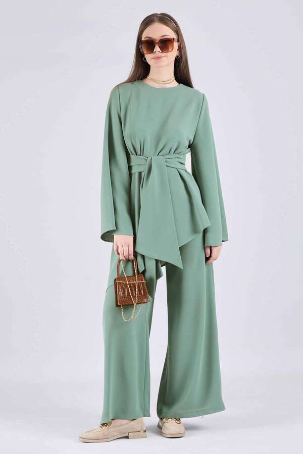 Buy Asymmetric Belted Tunic Suit Mint - Zülays
