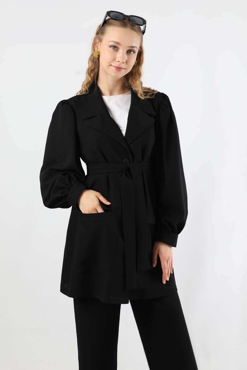 Buy Balloon Sleeve Jacket Pants Suit Black- Zülays