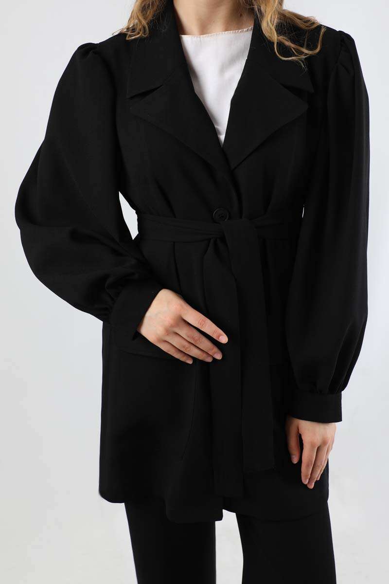 Buy Balloon Sleeve Jacket Pants Suit Black- Zülays