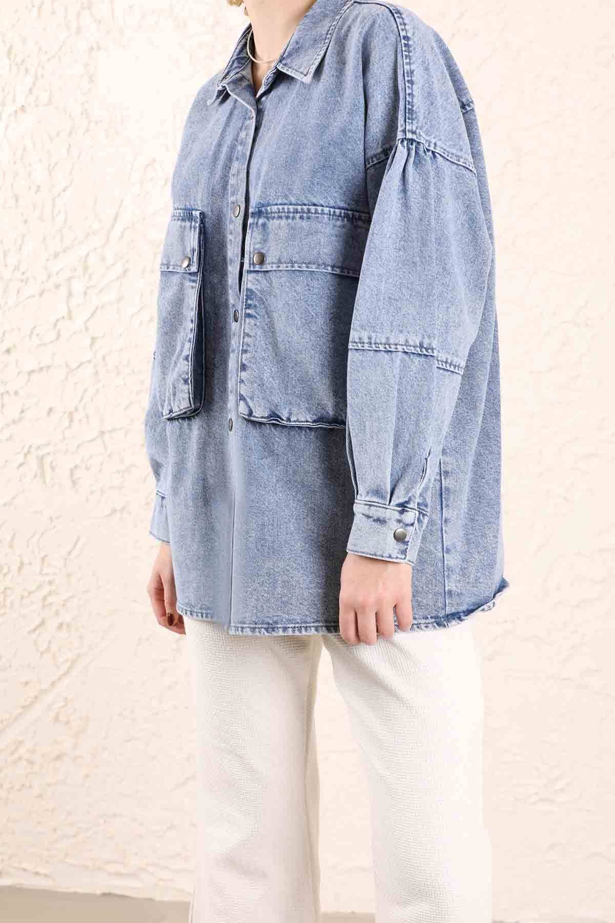 Buy Big Pocket Denim Jacket Light Blue - Zülays