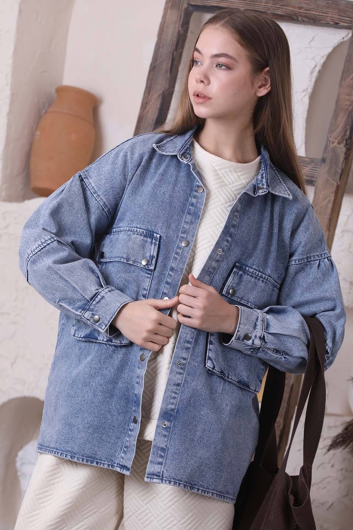 Buy Big Pocket Denim Jacket Light Blue - Zülays