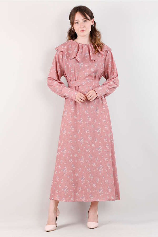 shirred Volan Collar Dress Buy powder pink - Zülays