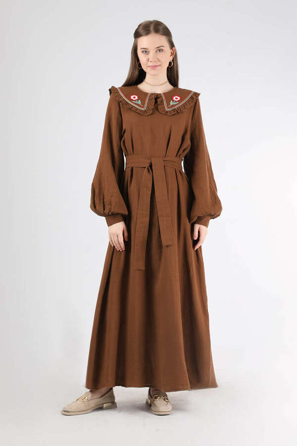 Buy Frilly Baby Collar Dress Brown - Zülays