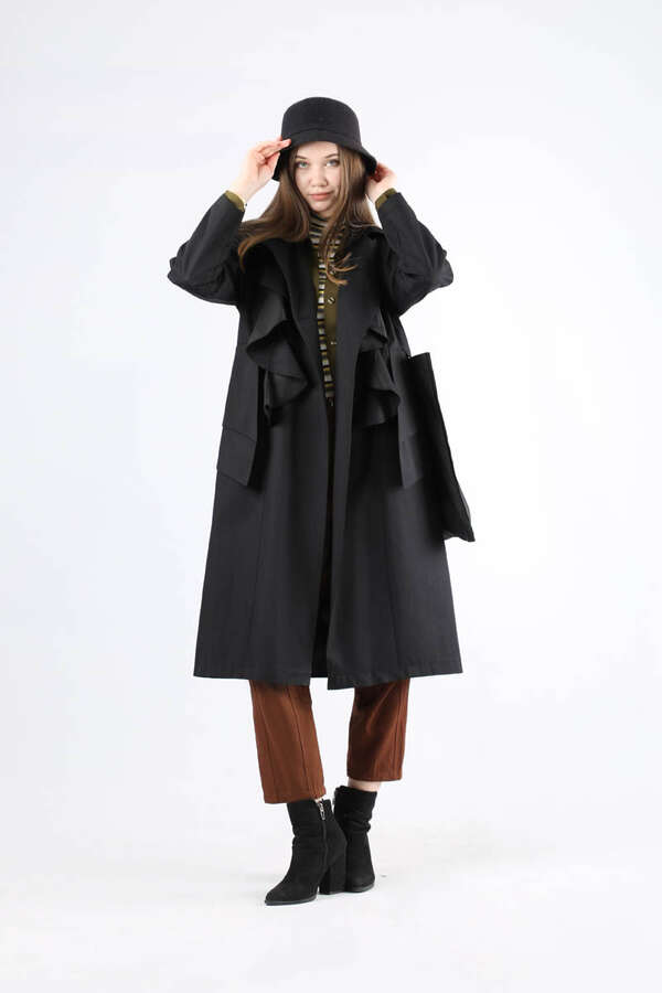 Frilly Trench Black Buy - Zülays