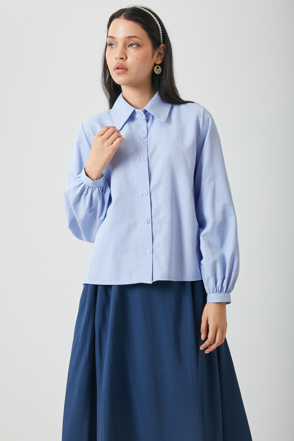 Gathered Cuff Poplin Shirt Baby Blue | Zülays