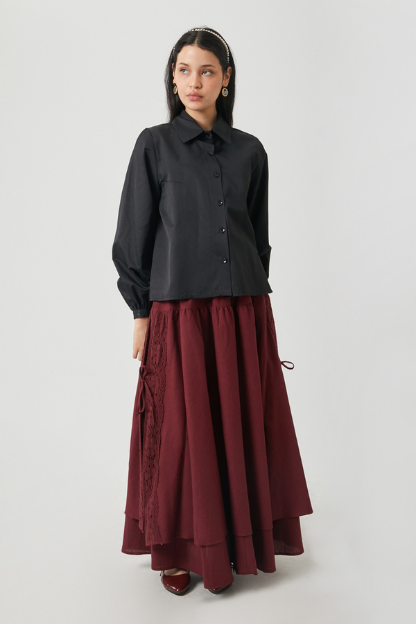 Gathered Cuff Poplin Shirt Black | Zülays