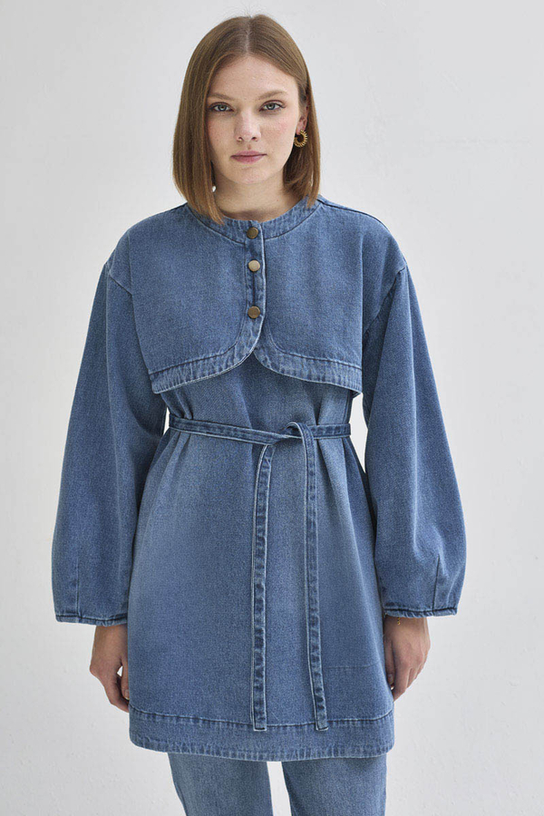 Half Button Denim Tunic Light Blue | Zülays