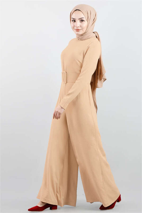 Buy Belted Plain Jumpsuit Camel - Zülays