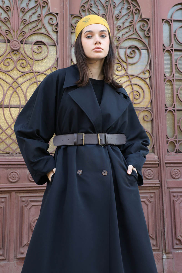 Oversize Vintage Trençkot Siyah | Zülays