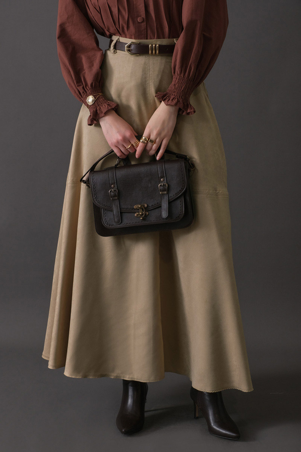 Paneled Suede Skirt Stone | Zülays