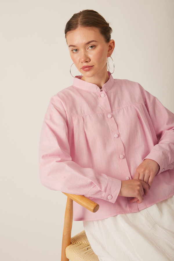 Pleated Linen Shirt Powder Pink | Zülays