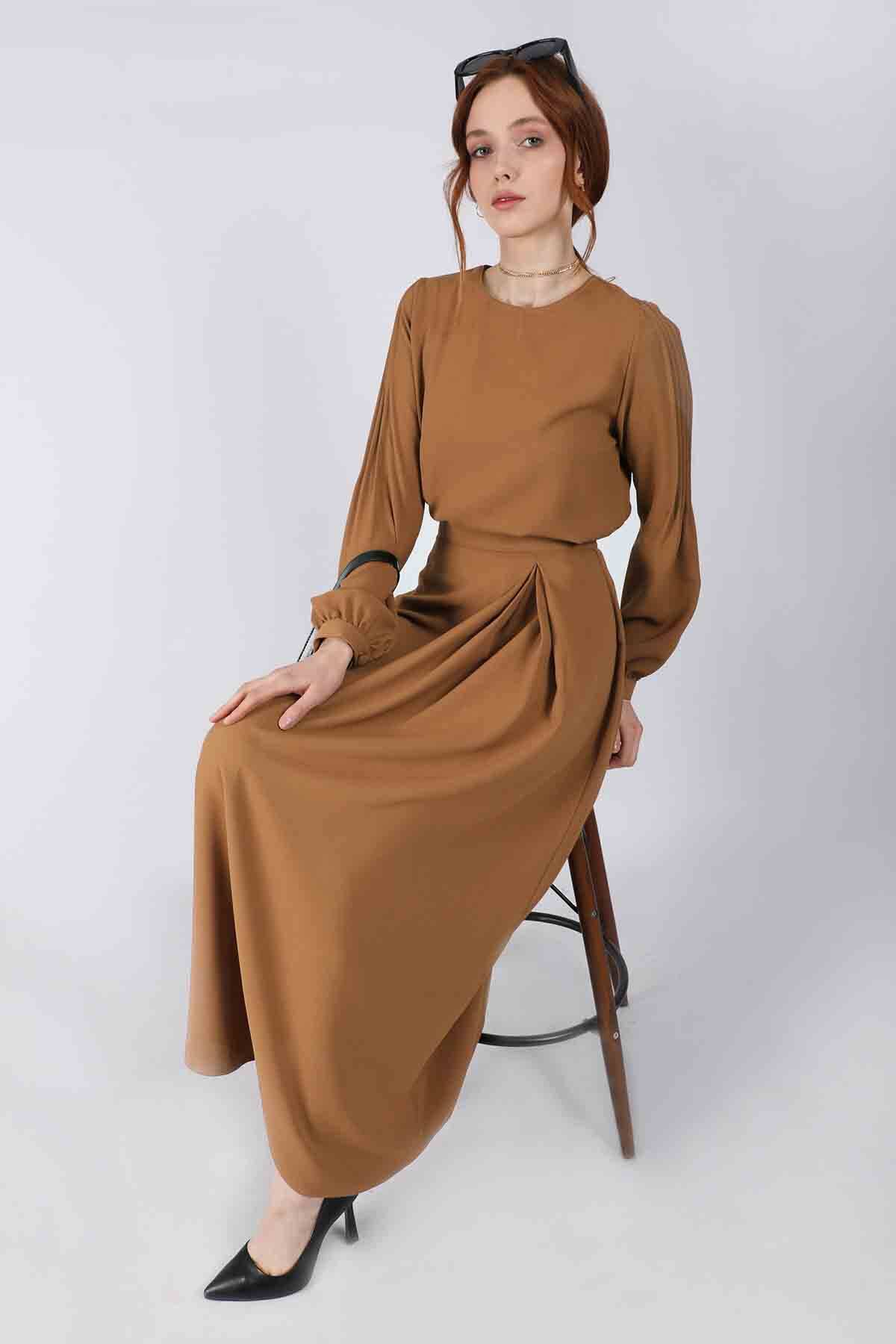 Buy Ribbed Skirt Blouse Set Tan - Zülays