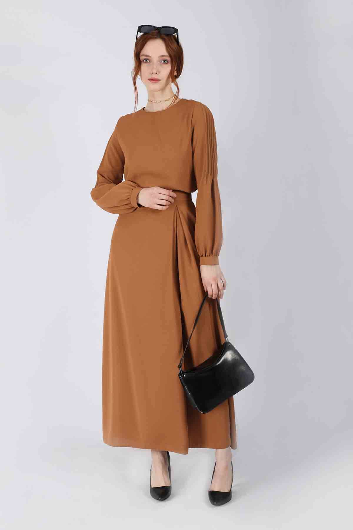 Buy Ribbed Skirt Blouse Set Tan - Zülays