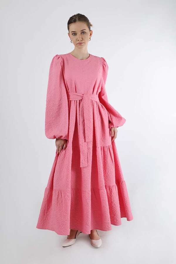 Buy Ruffle Detailed Dress Brink Pink - Zülays