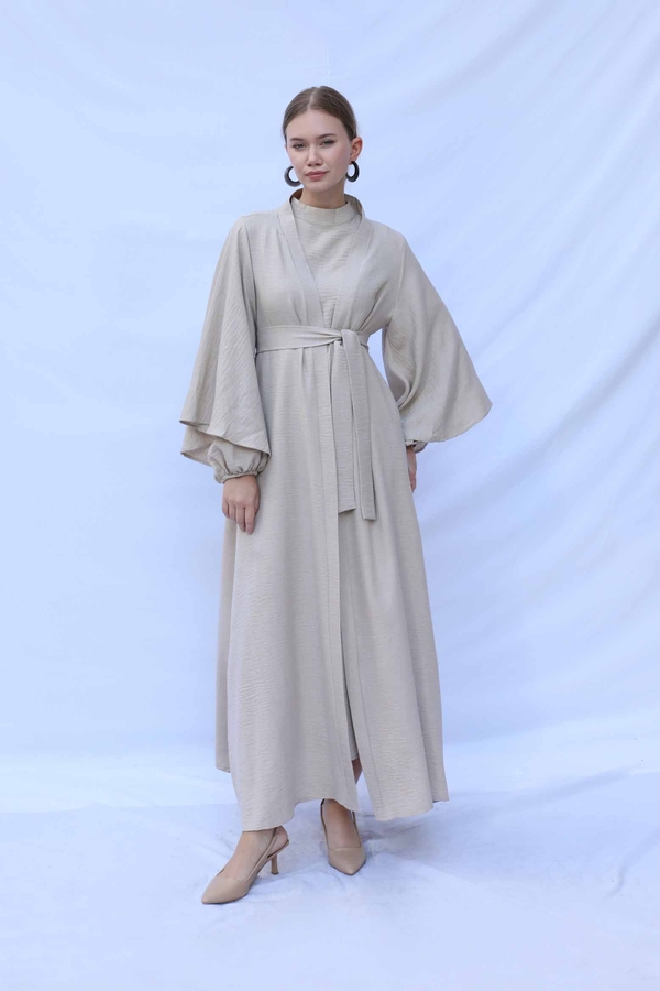Ruffled Abaya Set Stone