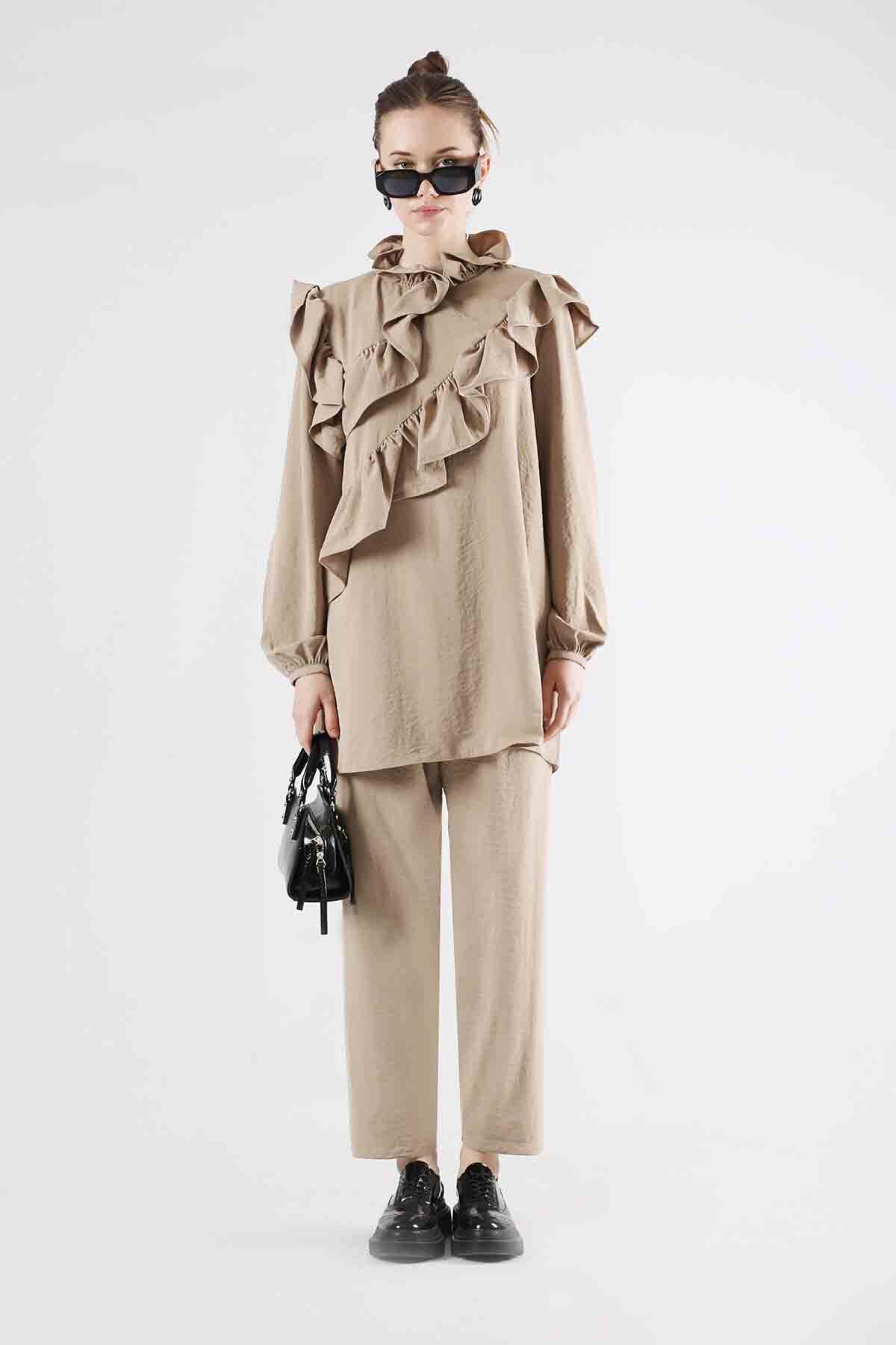 Buy Frilled Suit Cappucino - Zülays