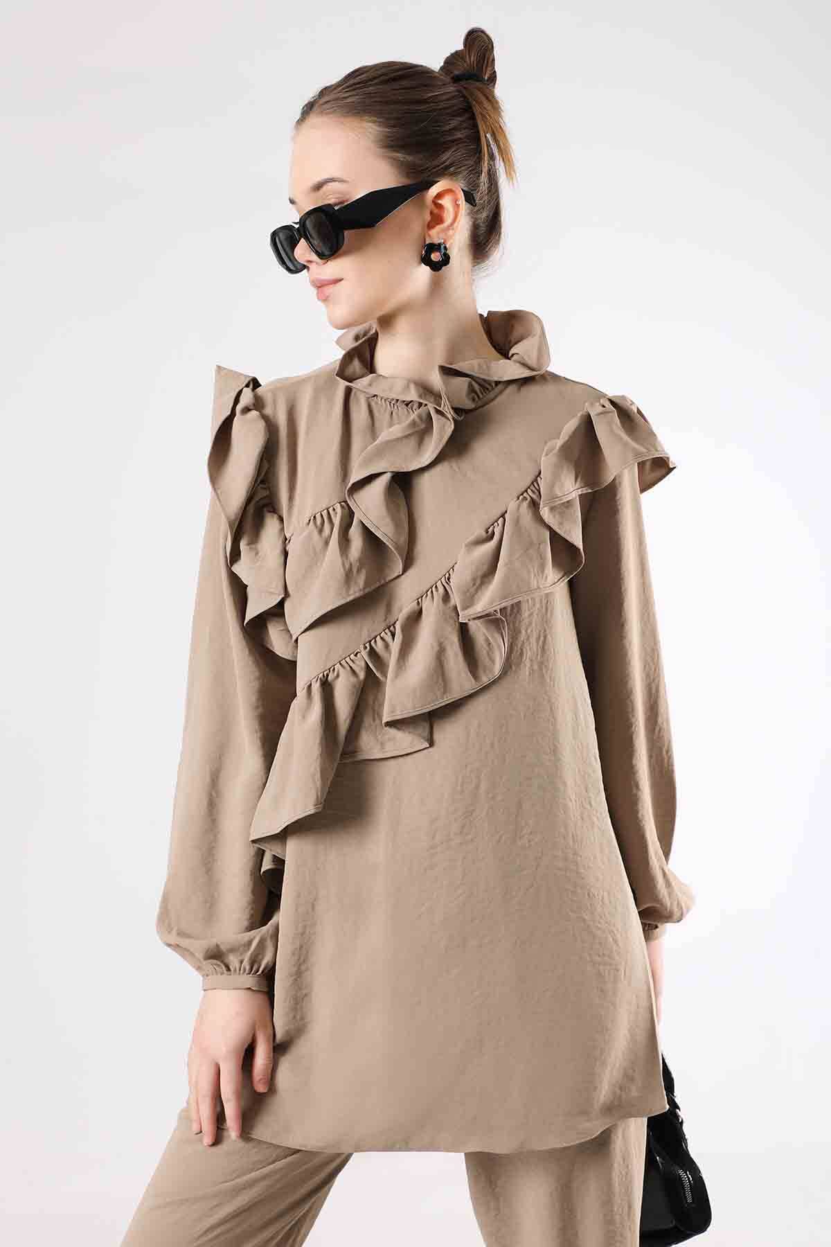 Buy Frilled Suit Cappucino - Zülays