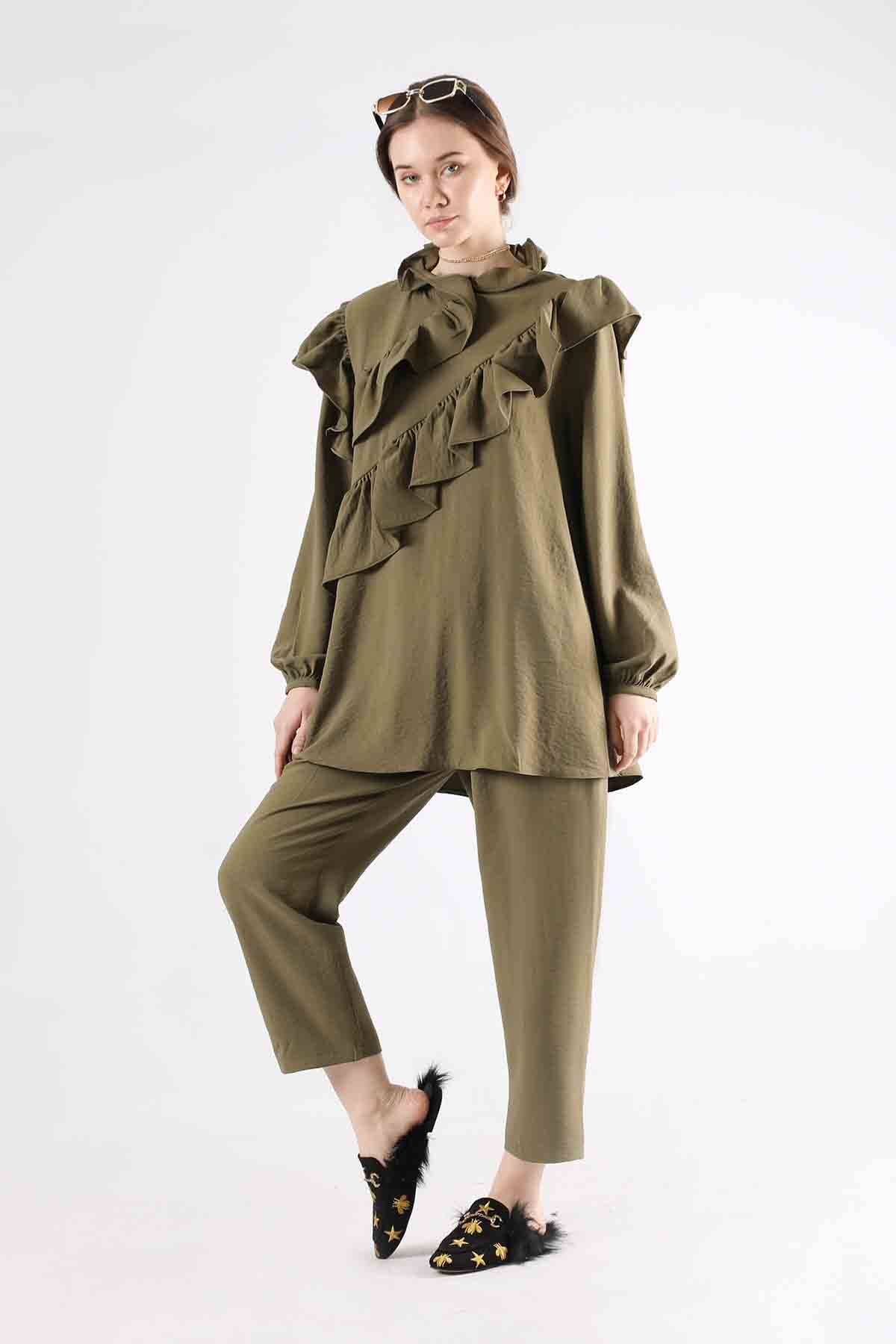 Buy Frilled Suit Khaki - Zülays
