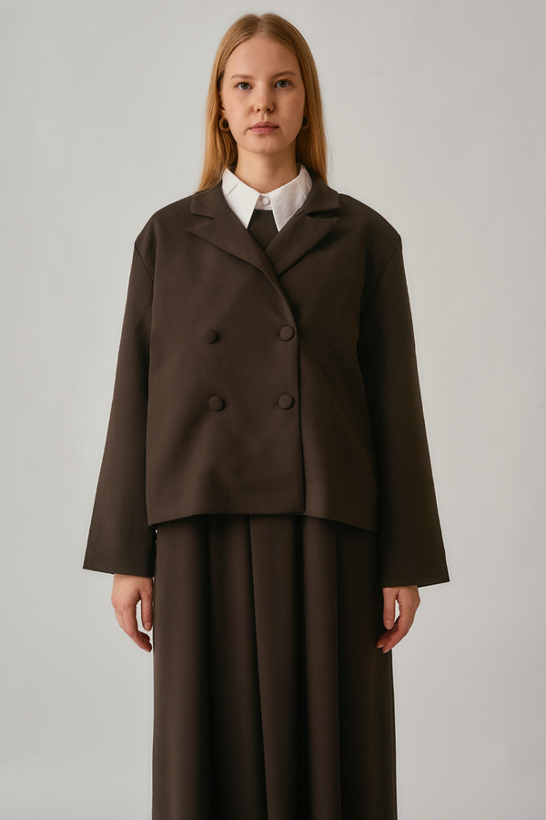 Short Double-Breasted Jacket Dark Brown | Zülays
