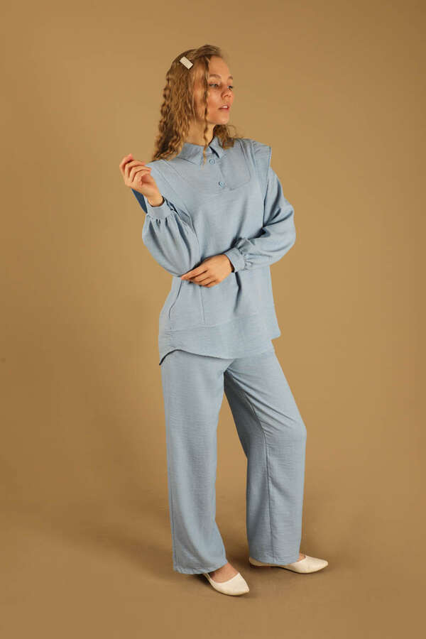 Shoulder Detailed Tunic Suit Baby Blue Buy - Zülays