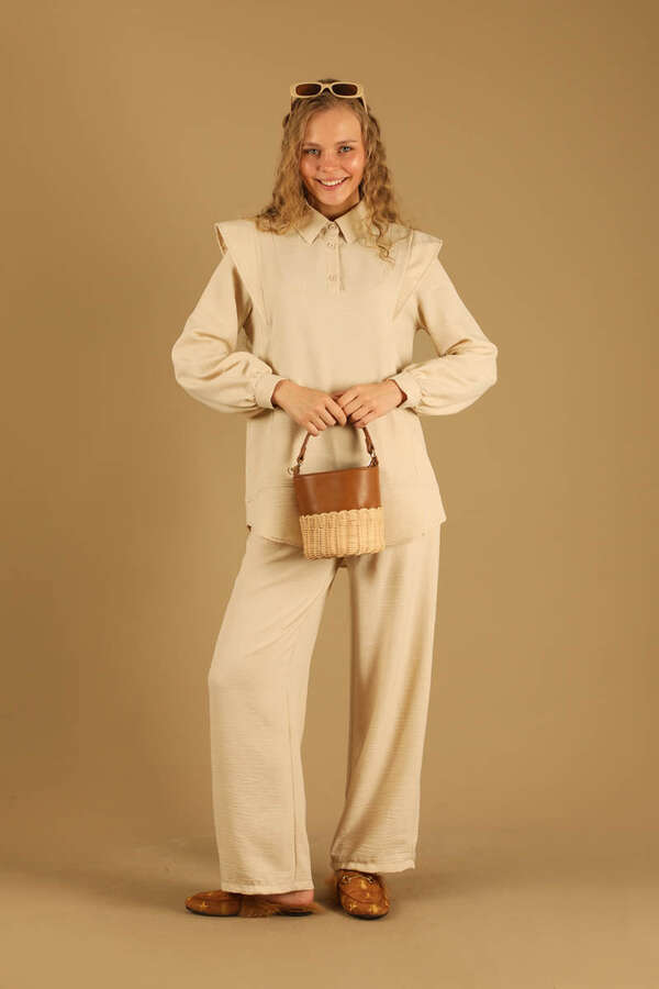 Shoulder Detailed Tunic Suit Cream Buy - Zülays