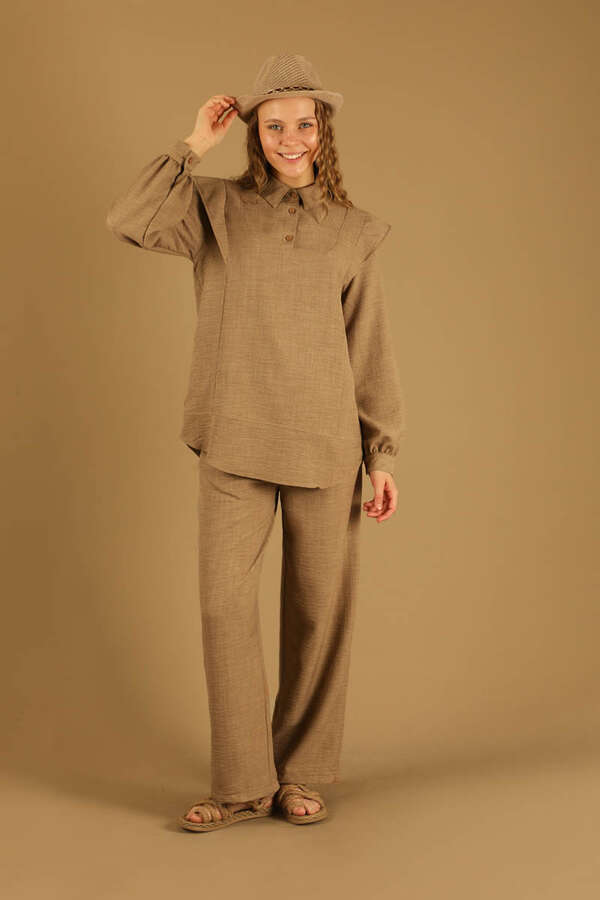 Shoulder Detailed Tunic Suit Tan Buy - Zülays