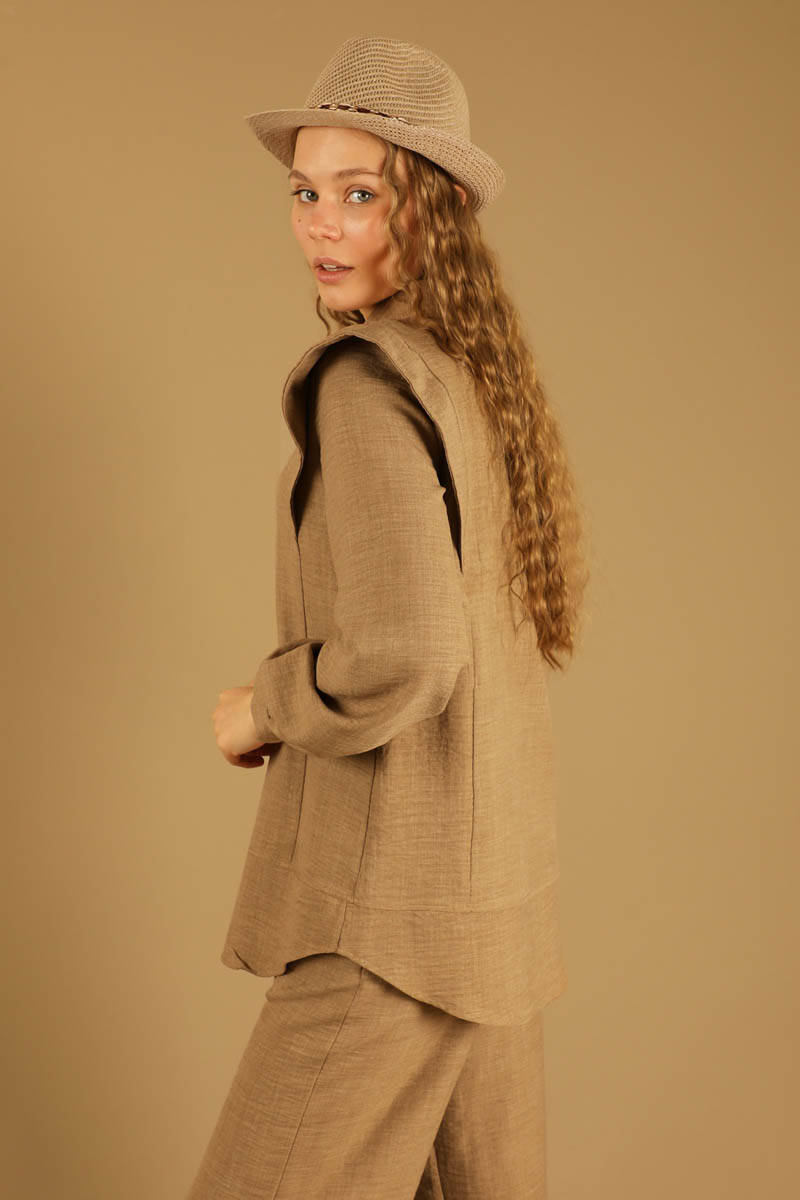 Shoulder Detailed Tunic Suit Tan Buy - Zülays