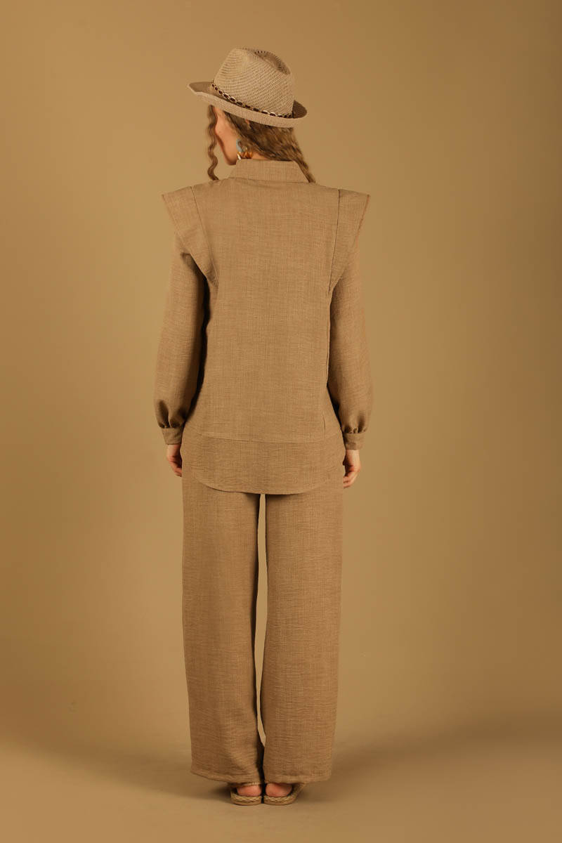 Shoulder Detailed Tunic Suit Tan Buy - Zülays