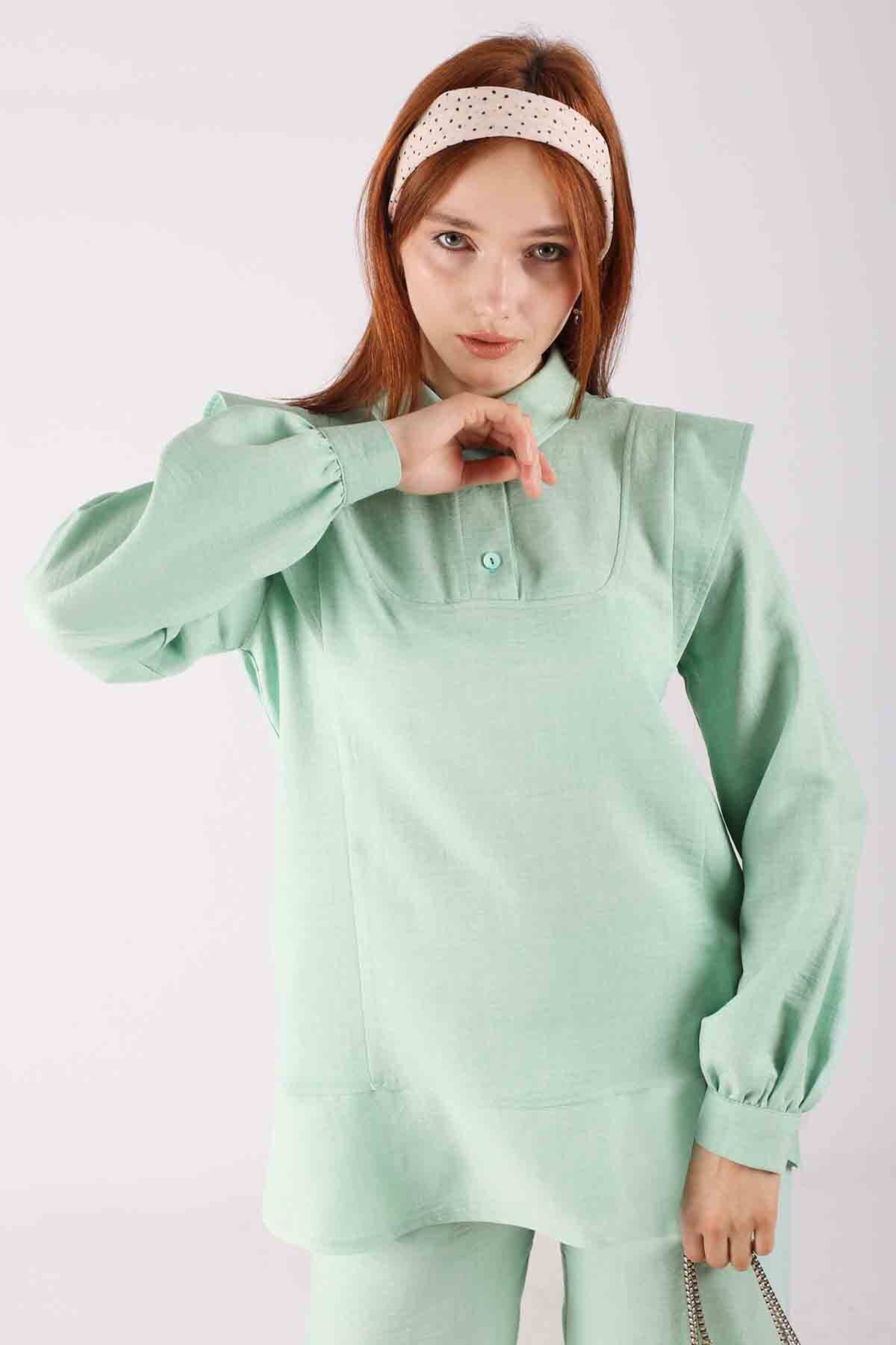 Shoulder Detailed Tunic Suit Water Green Buy - Zülays