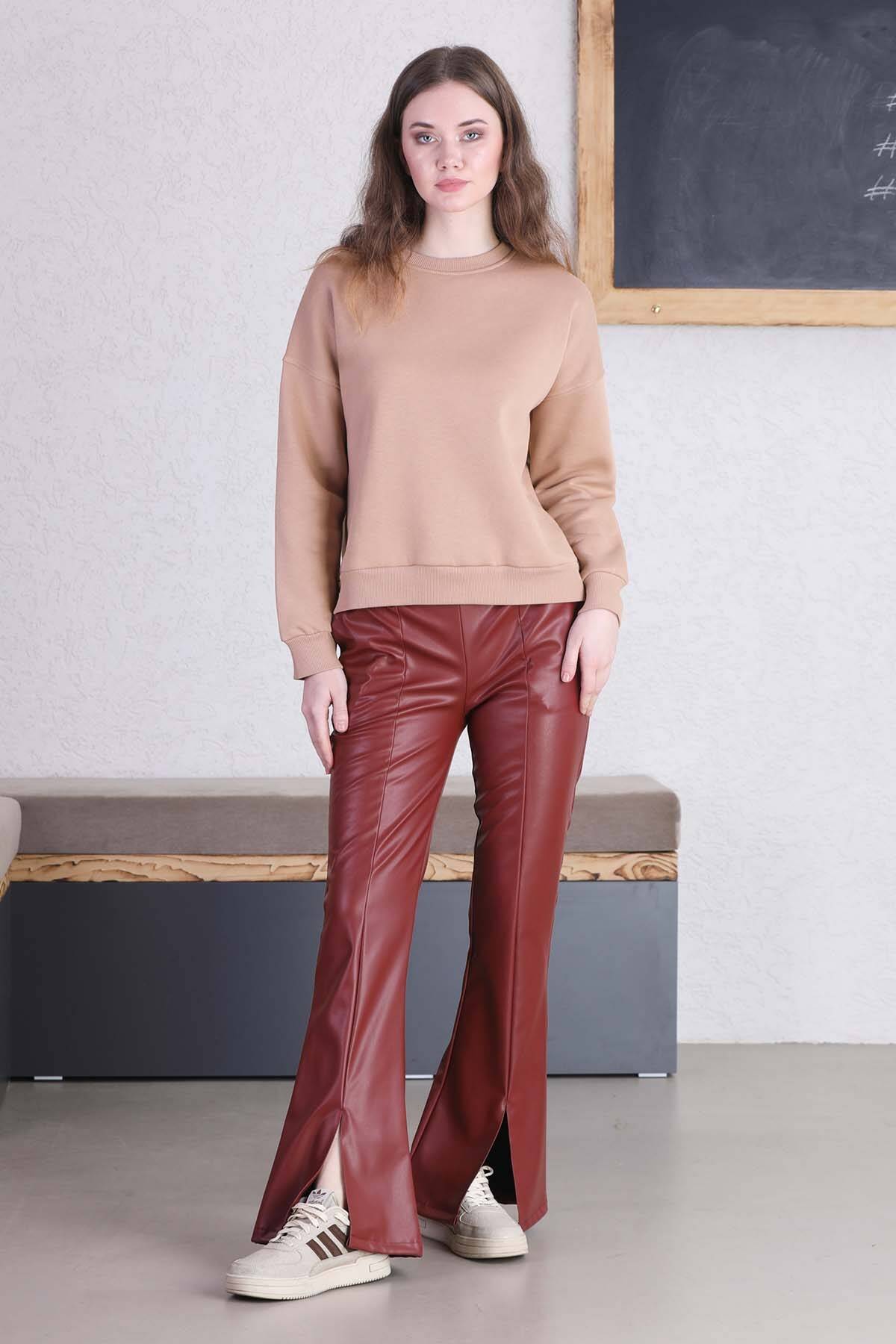 Buy Spanish Leg Leather Pants Burgundy - Zülays