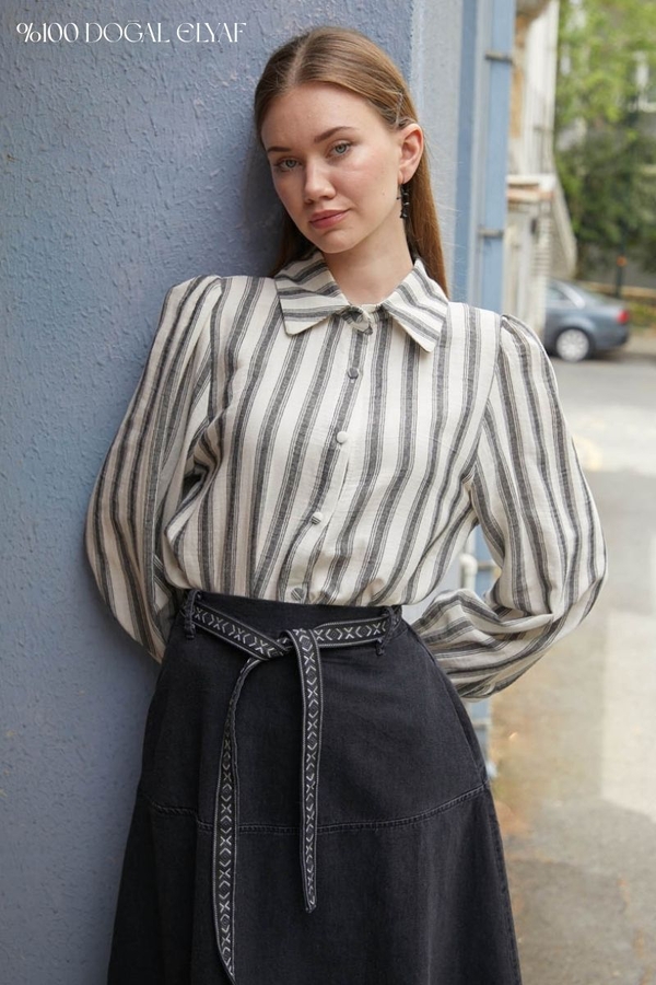 Striped Muslin Shirt Black | Zülays