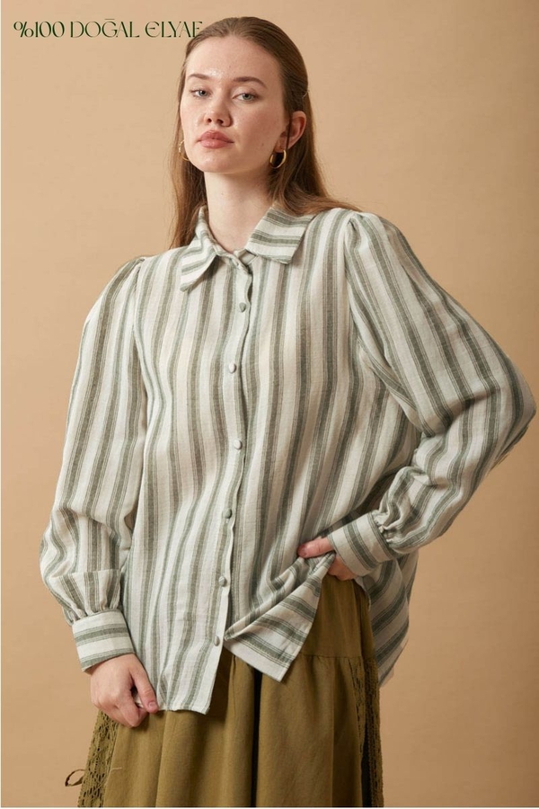 Striped Muslin Shirt Khaki | Zülays