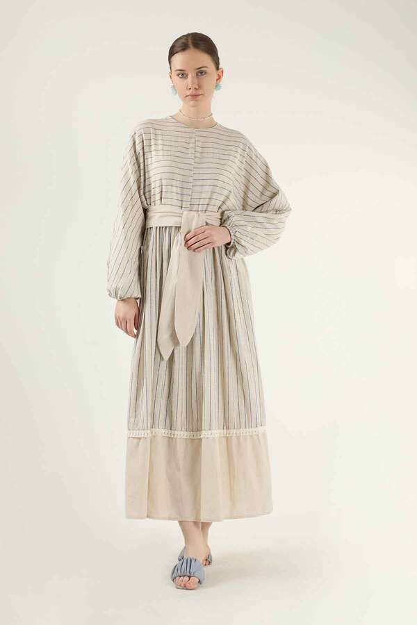 Buy Striped Pleated Dress Blue - Zülays